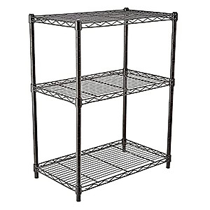 Amazon Basics 3-Shelf Adjustable, Heavy Duty Storage Shelving Unit, Steel Organizer Wire Rack, Black & 6 Cube Grid Wire Storage Shelves, Black