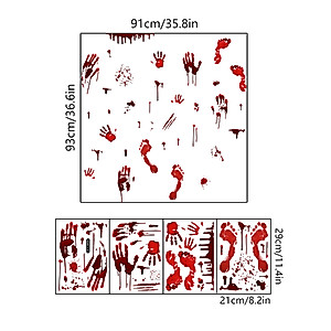 Halloween Bloody Wall Stickers Spooky Bloody Handprint Footprint Window Stickers Easy to Apply and Remove, Vivid Halloween Spooky Stickers Perfect for Halloween Party Indoor Outdoor Decorations