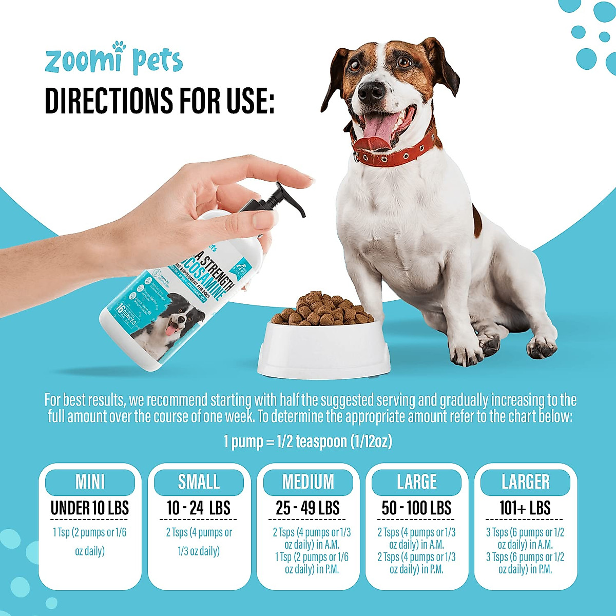Zoomi Pets Liquid Glucosamine for Dogs (16oz) - Hip and Joint Supplement with Hyaluronic Acid, MSM, Manganese & Glucosamine Chondroitin for Dogs - Dog Joint Supplement Large Breed, Medium & Small Dogs