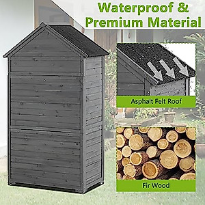 Wooden Garden Shed Solid Fir Wood Outdoor Storage Cabinet Backyard Garden Shed Tool Sheds Utility Organizer with Lockable 2 Double Doors and 3-Tier Shelves for Backyard Patio 39.56“x 22.04”x 68.89“