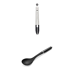 KitchenAid Silicone Tipped Stainless Steel Tongs, 10.26 Inch, Black & KitchenAid Classic Basting Spoon, One Size, Black 2