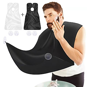 2 Pcs Beard Bib, Bead Bib for Shaving, Beard Apron, Waterproof Shaving Cloth Kit Non-Stick Beard Cape, Beard Trimming Bib with Strong Suction Cup, A Gift for All Men（Black+White）