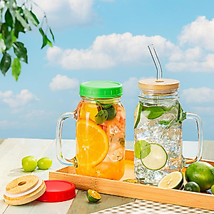 wookgreat Mason Jars with Handle, 6 Pack 24oz Mason Jar Drinking glasses with lid and straw, Mason Jar Cups, Regular Mouth Mason Jar mugs for Iced Coffee, Smoothie, Airtight Lids for Food Storage