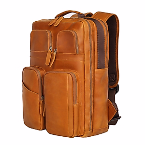 UBANT Leather Backpack For Men,17.3" Laptop Backpack Large Capacity Multi Pockets Casual Travel Business Office Work Bag Camping Weekend Daypack Outdoor Sports Rucksack