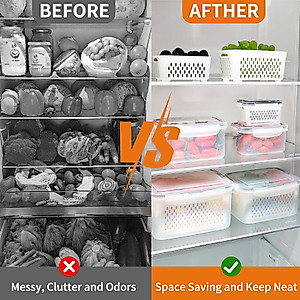 5 Pack Fruit Storage Containers for Fridge: Large Produce Containers with Removable Colander, Veggie Berry Storage Containers for Refrigerator, Dishwasher & Microwave Safe Keep Vegetable Food Fresh