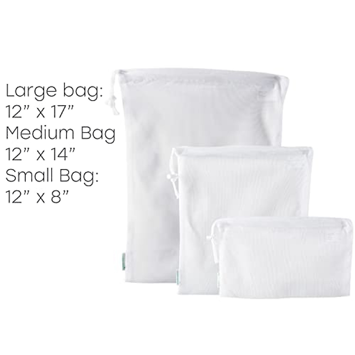 Kitchen Details 3 Pack Reusable Cotton Mesh Produce Bags | Green Living | Drawstring | Fruit and Vegetable Bags & Organizers | Good for Grocery Shopping | White