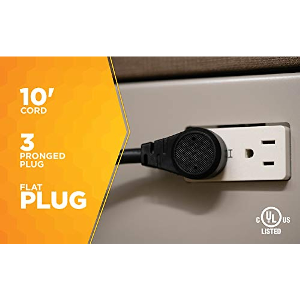 Woods 41496 Surge Protector With Safety Overload Feature 7 Outlets And 10 Ft Cord For 1440J Of Protection, Black
