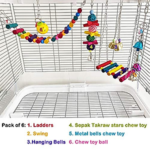 6pcs Bird Parakeet Toys Ladders Swing Colorful Chewing Bird Parakeet Cage Accessories Hanging Bell Pet Cockatiel Toys for Bird Cage for Small Birds, Love Birds, Conures, Macaws, Parrots, Finches
