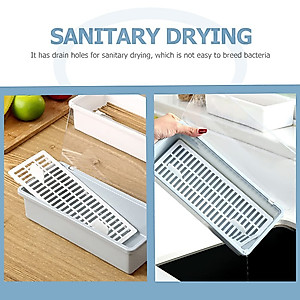 Cabilock Tool Organizer Box Chopstick Draining Box Chopstick Holder Kitchen Cutlery Storage Case Flatware Tray with Lid Utensil Storage Container Kitchen ( Blue ) Metal Chop Sticks