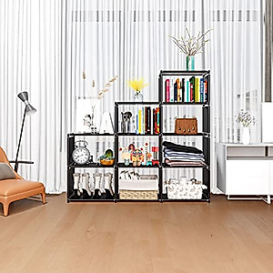 JIUYOTREE Portable Bookcase, 9 Cube Closet Storage Organizer Bookshelf,Clothes Storage for Living Room,Study Room,Bedroom, Black