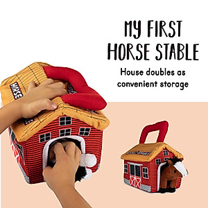 Plush Creations Talking Plush Horse Toys for Kids. Playset Includes Stable Carrier with 4 Cuddly Interactive Talking and Neighing Plush Toy Horses. Best Gift for Girls Or Boys Toddlers and Babies
