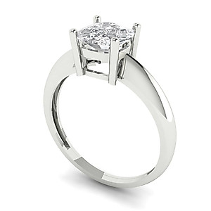 1.5 Ct Brilliant Cushion Cut Clear Simulated Diamond 14K White Gold Solitaire Engagement Promise Bridal Ring Size 7.5