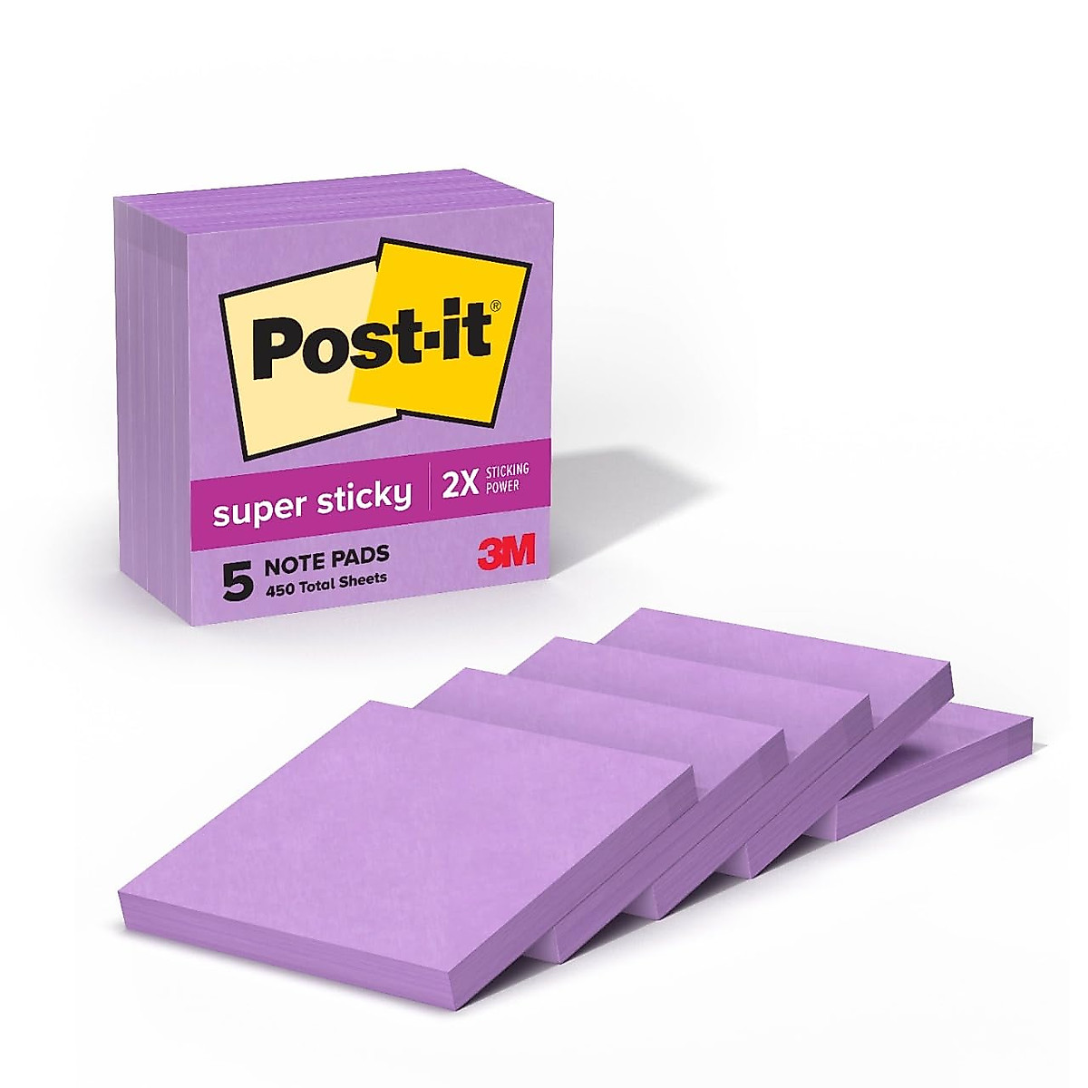 Post-it Super Sticky Notes, 3x3 in, 5 Pads, 2x the Sticking Power, Purple Iris, Recyclable (654-5SSCG)