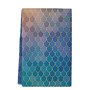 Kitchen Towels Fish Mermaid Glitter Absorbent Tea Towel Soft Hand Dish Towel Ocean Ombre Orange Teal Reusable Washable Cleaning Cloth Hand Bath Towels for Bathroom Bar for Everyday Cooking (Pack of 1)