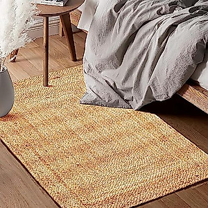 KEMA 2x3 Feet Handwoven Jute Braided Area Rug, Natural Yarn - Rustic Vintage Braided Reversible Rectangular Rug- Eco Friendly Rugs for Bedroom, Kitchen, Living Room, Farmhouse