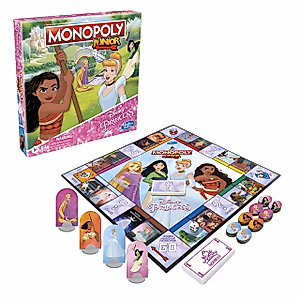 Monopoly Hasbro Gaming Junior: Disney Princess Edition Board Game for Kids Ages 5 and Up, Play as Moana, Rapunzel, Mulan, or Cinderella (Amazon Exclusive)