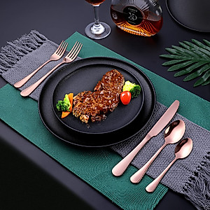 Copper/Rose Gold Silverware Set, OGORI 40-Piece Stainless Steel Flatware Set, Kitchen Utensil Set Service for 8, Mirror Polished Tableware Cutlery Set for Home and Restaurant, Dishwasher Safe