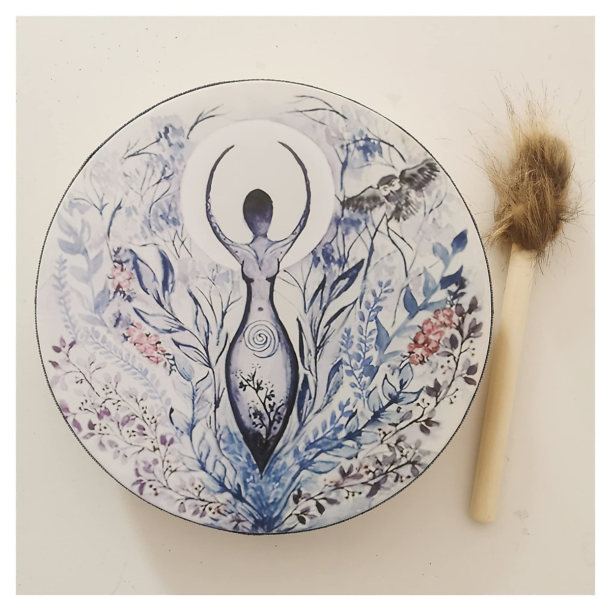 Volpz Goddess Drum Gaia, Tree of Life Siberian Drum Music Spiritual Shaman Drum, Mother Earth Healing Tender Drum, Hand Drum Musical Percussion Instrument