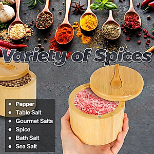 Loscarol 2Pcs Bamboo Salt Cellar Spice Box with Magnetic Swivel Lid & Spoon, Bamboo Storage Box Salt Container to Storage Pepper, Table Salt, Gourmet Salts, Spice, Sugar, 6 oz