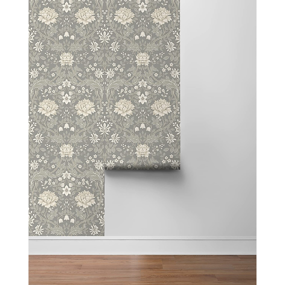 NextWall Honeysuckle Trail Floral Peel and Stick Wallpaper (Daydream Grey)