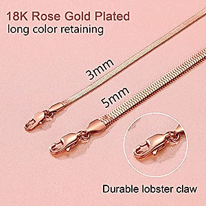 FindChic Rose Gold Layered Herringbone Necklace 12'' 15'' 2PCS Flat Snake Chain Set Dainty Choker Layering Stacked Minimalist Jewelry for Women