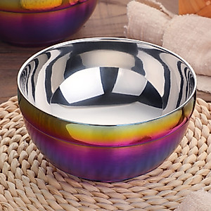 dongbo Stainless Steel Cereal Bowls: Metal Soup Bowl Sets of 6 - Double Walled Insulated Large Serving Rice Bowl - Unbreakable Deep Bowls for kitchen 340 ml Appr. Rainbow