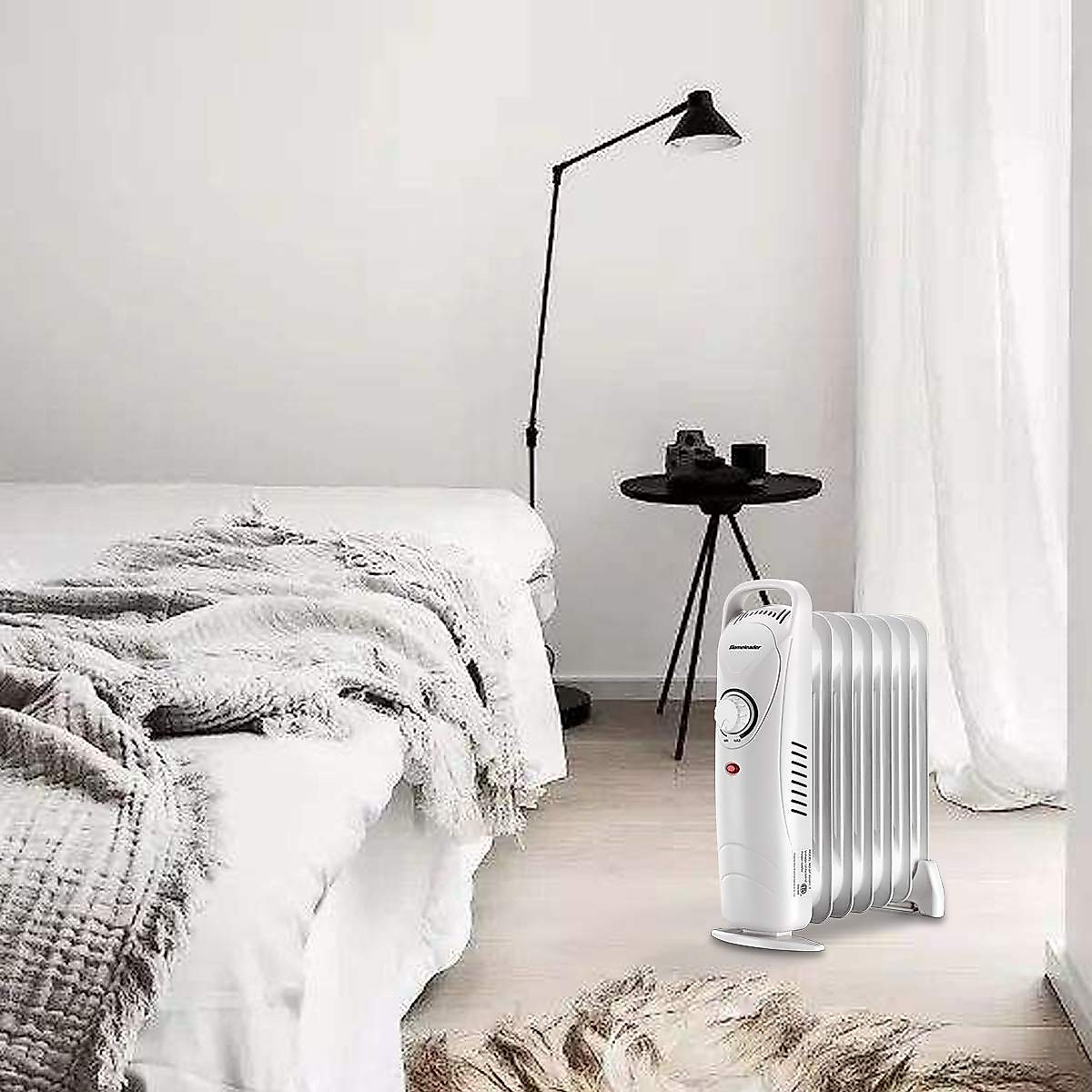 Homeleader Mini Oil Filled Heater, Portable Space Radiant Heater with Adjustable Thermostat, Electric Personal Heater with Overheat Safety, for Home and Office, 700W, White