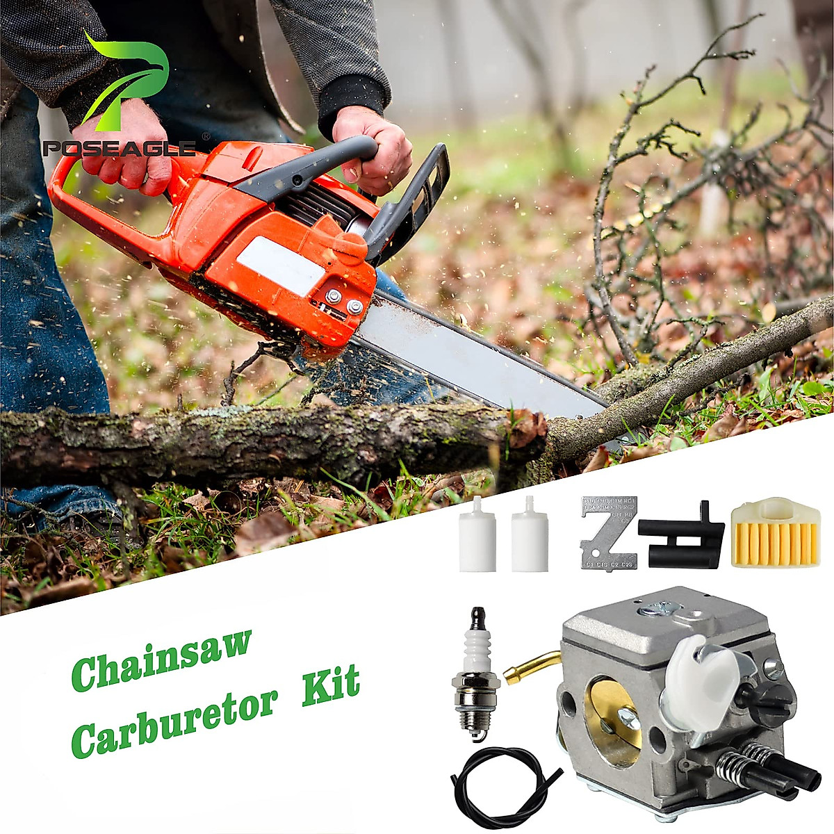 POSEAGLE 503281801 Carburetor with 575269103 Air Filter Assembly for Husqvarna 362 365 371 372 Chainsaw Replaces Husqvarna 5032818-01 5032832-03 503281801 503283203 Hd-12B