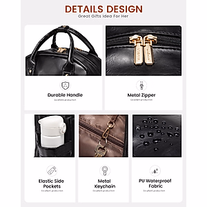 LOVEVOOK Leather Backpack for Women 15.6 Inch, Vintage Laptop Backpack with USB, Spacious Work Backpack Fits Business Office Travel College Black