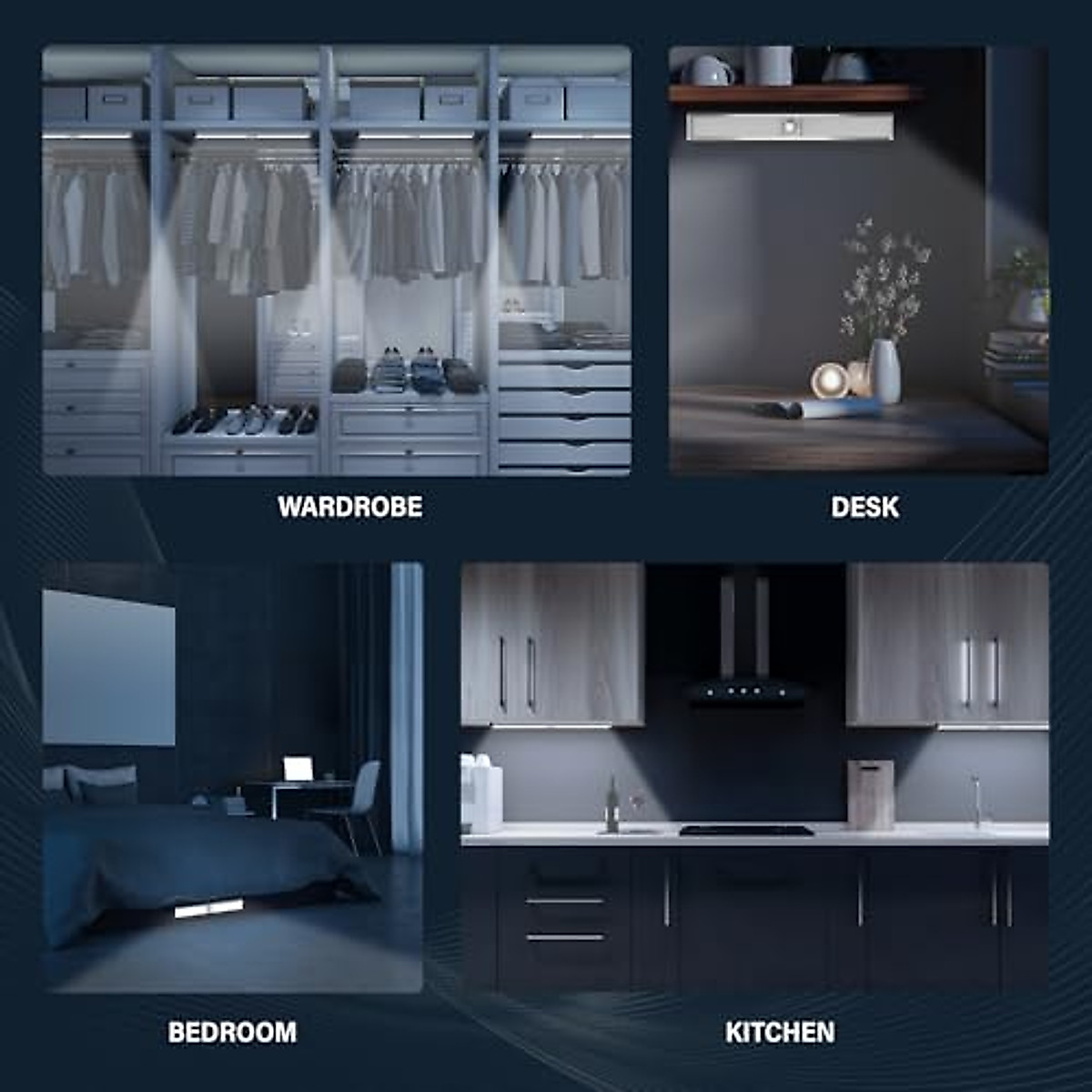 KIFACI Under Cabinet Lighting Indoor Rechargeable 12 Inch, 2 Pack Motion Sensor Under Cabinet Lighting Lights for Kitchen, Stair Wall Closet Light Indoor