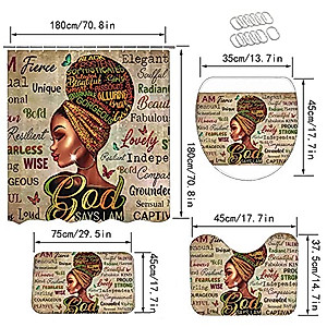 Black Queen God Says I Am Shower Curtains Bathroom Sets with Non-Slip Rugs,Toilet Lid Cover and Bath Mat,Afro Girl Magic Shower Curtain with 12 Hooks…