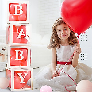 TECKED White Clear Baby Boxes with Baby Letters Party Decoration - Transparent Ballon Boxes Backdrop - Baby Shower Birthday Party ,Gender Reveal ,Wedding -4PCS