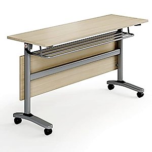 GUINJO Flip-N-Go Mobile Training Table with Modesty and Storage Rack for Conference Rooms,Training Rooms,Media Centers,Classrooms,Community Center Halls (Color : Wood, Size : 120 * 40 * 75cm)