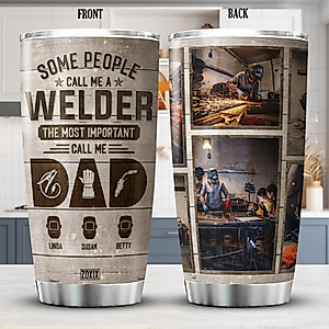 ZOXIX The Most Important Call Me Dad Tumbler Personalized Photo Gifts For Daddy From Kids Welder Accessories Gift For Father Stainless Steel Cup 20oz Cool Welding Gifts For Dad