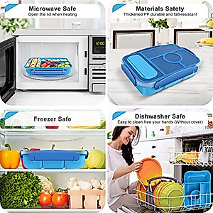 Dagugu Lunch Box Kids,Bento Box Adult Lunch Box,Lunch Box Containers for Adults/Kids/Toddler,5 Compartments Bento Lunch Box with Leakproof Sauce Vontainers,Microwave/Dishwasher/BPA Free(Blue)