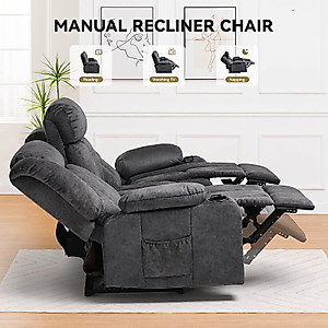 COMHOMA Manual Recliner Chair Set，Fabric Reclining Sofa Chair with Cup Holders, Upholstered Recliner with Side Pockets Suitable for Living Room Furniture (3+2+1)