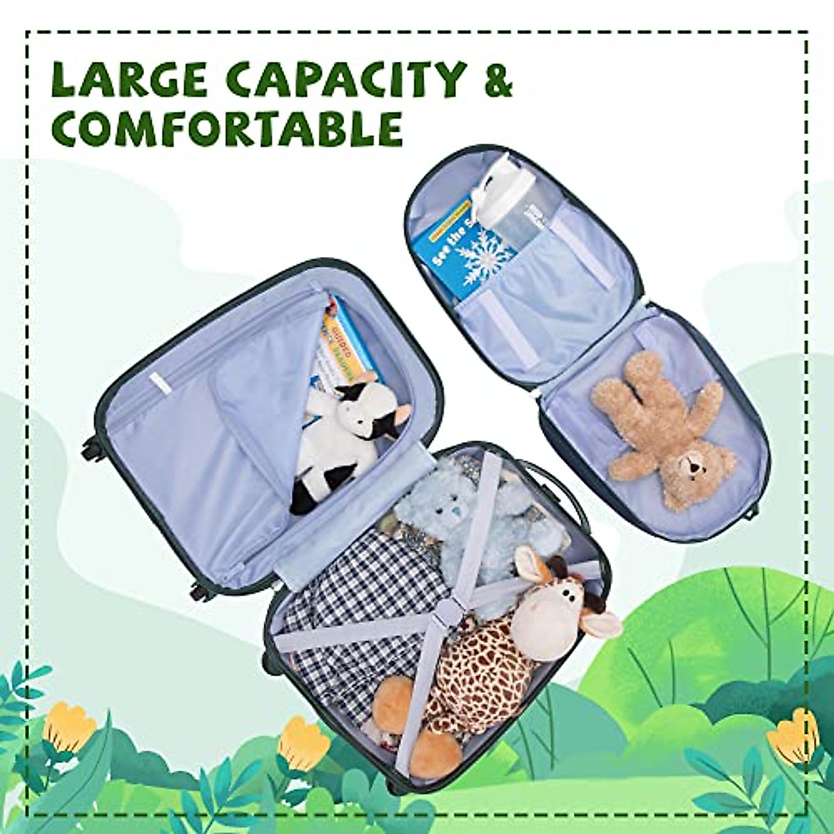 VLIVE Kids Luggage Set for Boys, 12” Backpack on Carry on Luggage for Kids, Travel Suitcase with Wheels for 3-5 years old, Dinosaur