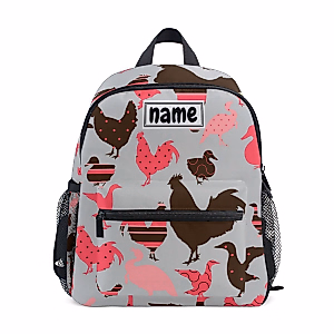 Glaphy Custom Kid's Name Backpack, Farm Animals Rooster Chicken Goose Duck Toddler Backpack for Daycare Travel, Personalized Name Preschool Bookbags for Boys Girls