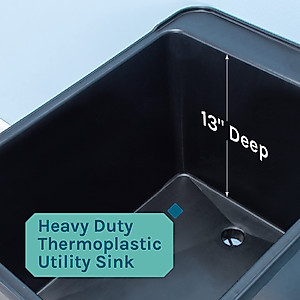 Space Saver Utility Sink by JS Jackson Supplies, Pull-Out Faucet, Soap Dispenser, Black Tub (Black)