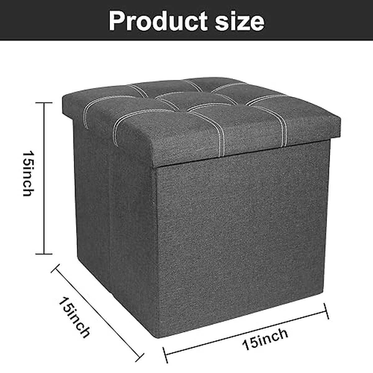 Mrcrypos Storage Ottoman Cube 15 Inch Dark Gray Storage Ottoman Linen Fabric Folding Small Ottoman Footrest Seat Suitable for Living Room Bedroom 15"x15"x15"