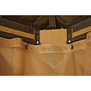 12' x 20' Hardtop Gazebo Outdoor Canopy Tent w/Double Galvanized Steel Vented Roof &Aluminum Frame for Garden Backyard,Permanent Metal Pavilion Heavy Duty Sunshade w/Privacy Curtains for Patio (Brown)