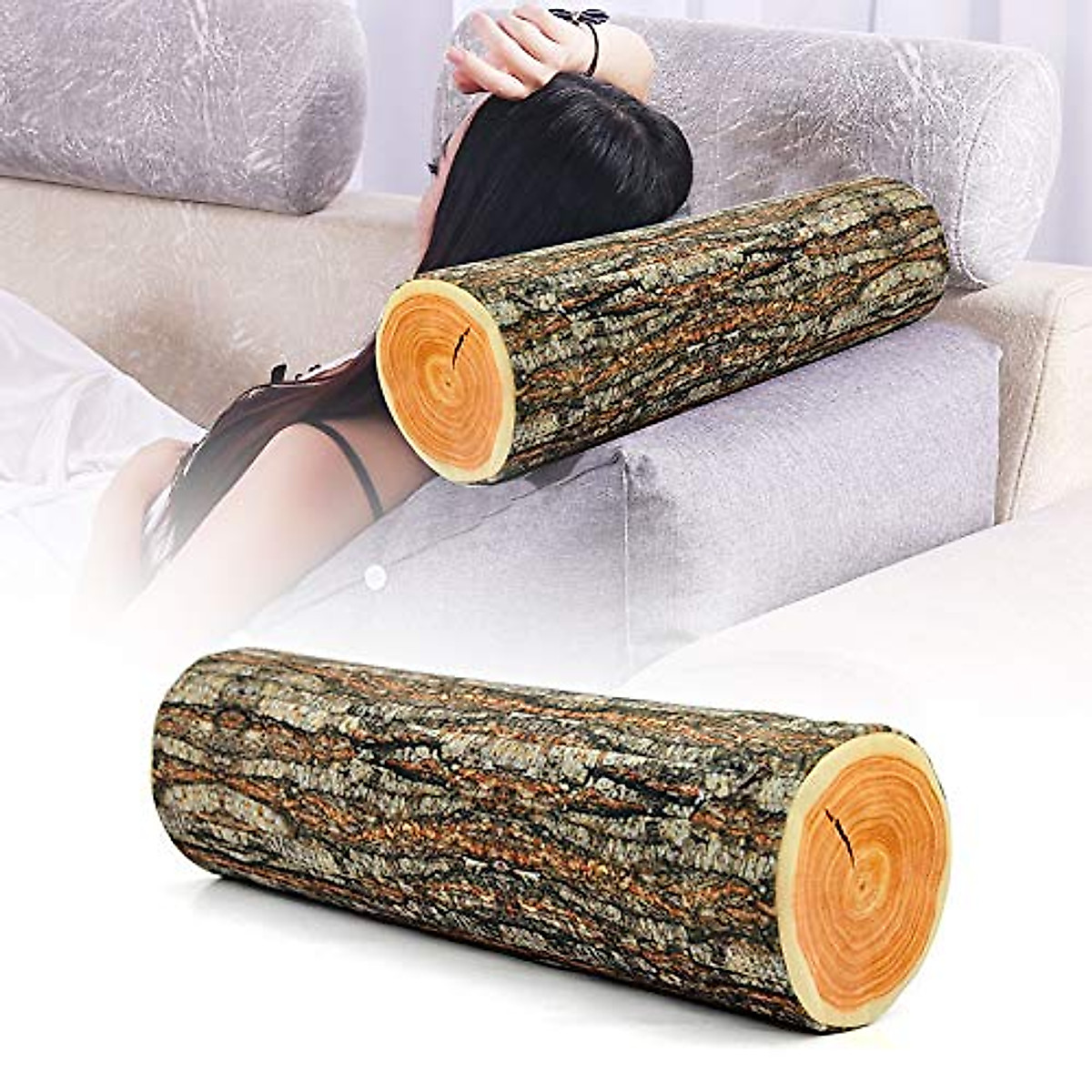 Throw Pillow, Creative Simulation Cylinder Tree Stump Shaped Throw Pillow Cushion Home Decor Brown