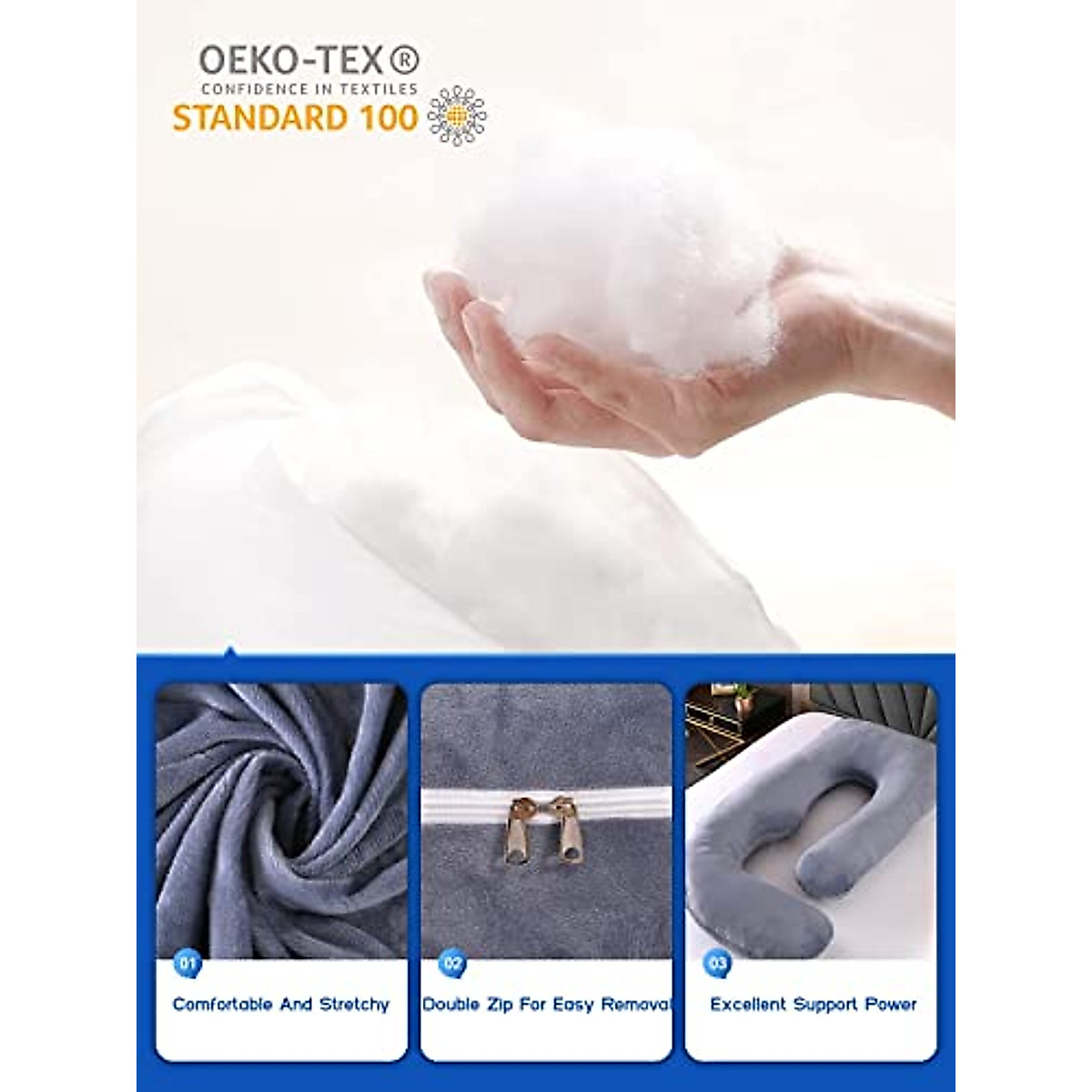 Wndy's Dream Pregnancy Pillow J Shaped Full Body Pillow with Velvet Cover, 60 inches Maternity Pillow for Pregnant Women Back, Legs and Belly Support