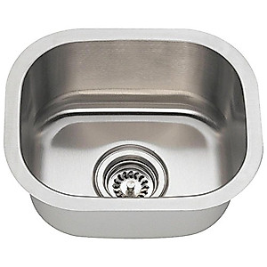 MR Direct 1512-16 Stainless Steel Undermount 15 in. Single Bowl Bar Sink, 16 Gauge
