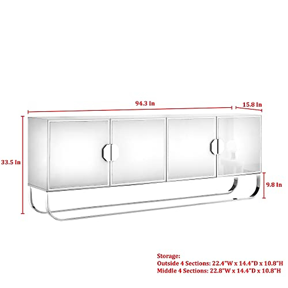 Reyansh 4 Door Sideboard with Chrome Base, Grey