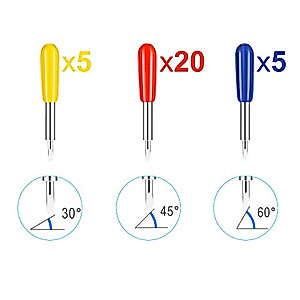 30 PCS CRI Cut Blades for Explore Air 2, AJulyBee Premium Replacement Blade 30° 45° 60°Cricut Explore Air 2 Accessories