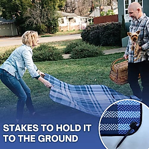 Picnic Blankets w/Stakes - Waterproof Camping Blankets - Foldable Compact Beach Blankets - Travel Picnic Blanket w/Polar Fleece & Peva - Portable Camping Gear - Perfect for Backyard, Park & More
