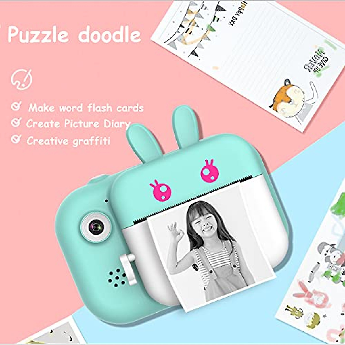 Zeerkeer Instant Print Camera for Kids 1080P HD Children Selfie Video Digital Camera with 2.4'' IPS Screen and 32GB TF Card for 3-12 Years Boys Girls Gift (Green)