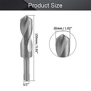 Utoolmart 130mm-155mm Length 1/2 inches High-Speed Steel Metal Twist Drill Bit Shank/Retractor Drill Bit Set Tool Straight Shank Rolling Process 26mm Drill Bit Diameter Milling Process 1 pcs