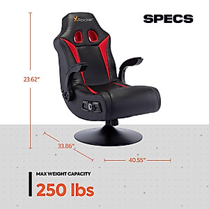 X Rocker Vibe 2.1 Bluetooth Pedestal Gaming Chair, with Wireless Audio, 2 Speakers, Subwoofer, Foldable, Padded Armrest, 5125401, 24" x 42" x 33.2", Black and Red